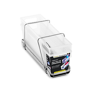 madesmart Mini 2-Tier Organizer, Multi-Purpose Slide-Out Storage with Handles and Dividers for Home and Bath, Frost