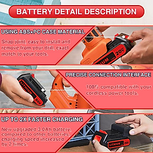 3000mAh 20V Replacement for Black and Decker Battery LBXR20 Max Lithium ion LB20 LBX20 LST220 LBXR2020-OPE LBXR20B-2 LB2X4020,2-Pack