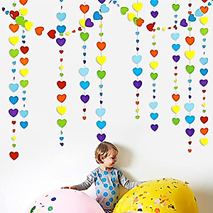 52 Ft Rainbow Love Heart Garland Colorful Hanging Paper Heart Streamer Multicolor Banner for Birthday Valentines Anniversary Bachelorette Engagement Wedding Baby Bridal Shower Fiesta Party Decorations