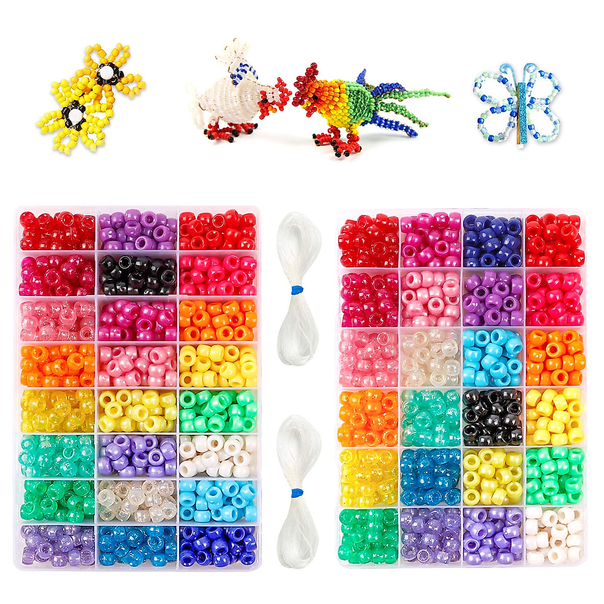 Pony Beads, 1,900 pcs 9mm Pony Beads Set in 24 Colors with Elastic String for Bracelet Jewelry Making by INSCRAFT