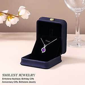 SMILEST Birthstone Necklace for Women, Amethyst Birthstone Necklace 18K White Gold Plated 925 Sterling Silver Birthstone Charms February Birthstone Necklace for Women Mom Birthstone Jewelry Gifts