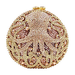 momo mo Women Chain Purse Rhinestone Evening-Bag Wedding Luxury Ladies Clutch Handbag Champagne Octopus