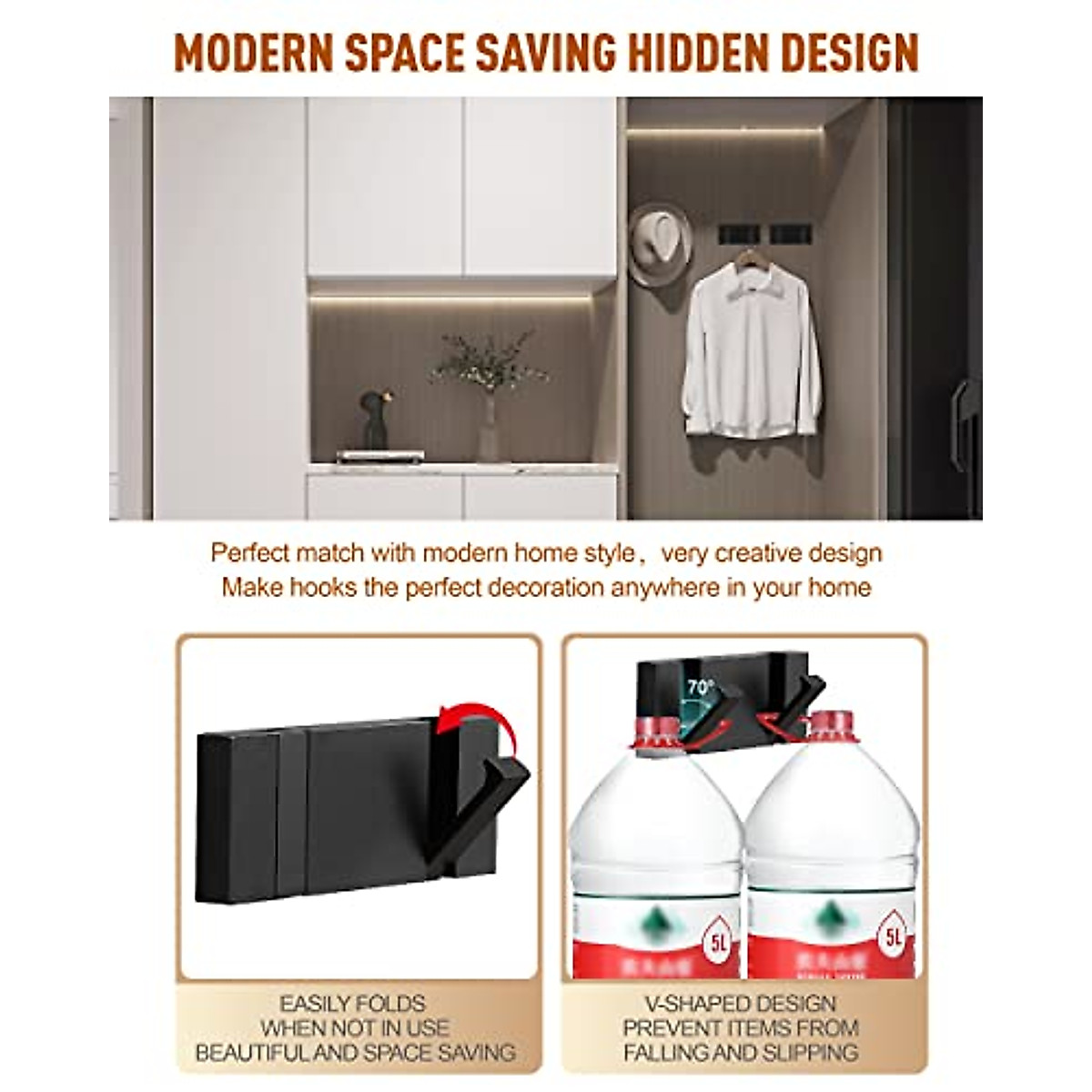 MrsJeggy 2 Pack Waterproof Folding Hideaway Coat Hooks，Retractable Hook，Space-Saving Hanger，Coat Hooks Wall Mounted，Aluminum Heavy Duty Wall Hooks，Wall Mounted Folding Coat Rack for Hat，Towel，Bag，Key