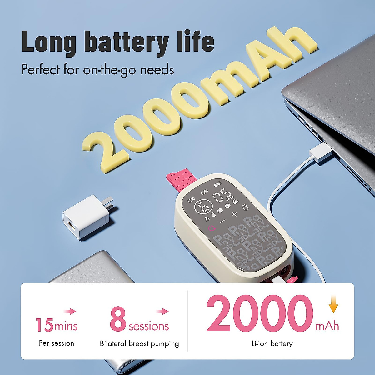 Phanpy E-Rosy Ultra-Light Wearable Hands Free Breast Pump, 3 Modes 8 Levels, High Performance Touch Screen with Lock Screen 40db Low Noise, 24 mm Flange and 20mm Insert Included