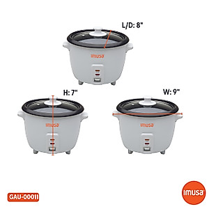 IMUSA USA GAU-00011 Electric Nonstick Rice Cooker 3-Cup (Uncooked) 6-Cup (Cooked), White