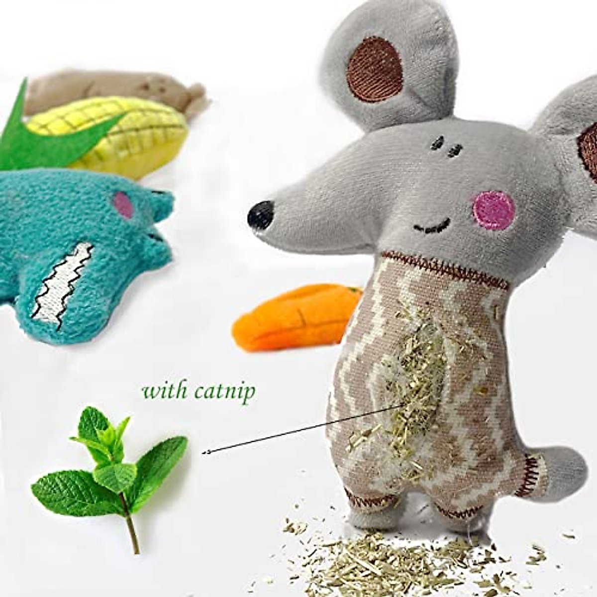 AZOFFYIU Cat Toys, Interactive Cat Toy for Indoor Cats, Soft and Durable Crinkle Sound Catnip Toys, Catnip Filled Mouse Cat Teething Chew Toy (Pack of 12)