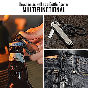 KeyUnity KM01 Titanium EDC Keychain Clip with Bottle Opener, Quick Release Carabiner Key Ring Holder for Men (PVD Black)