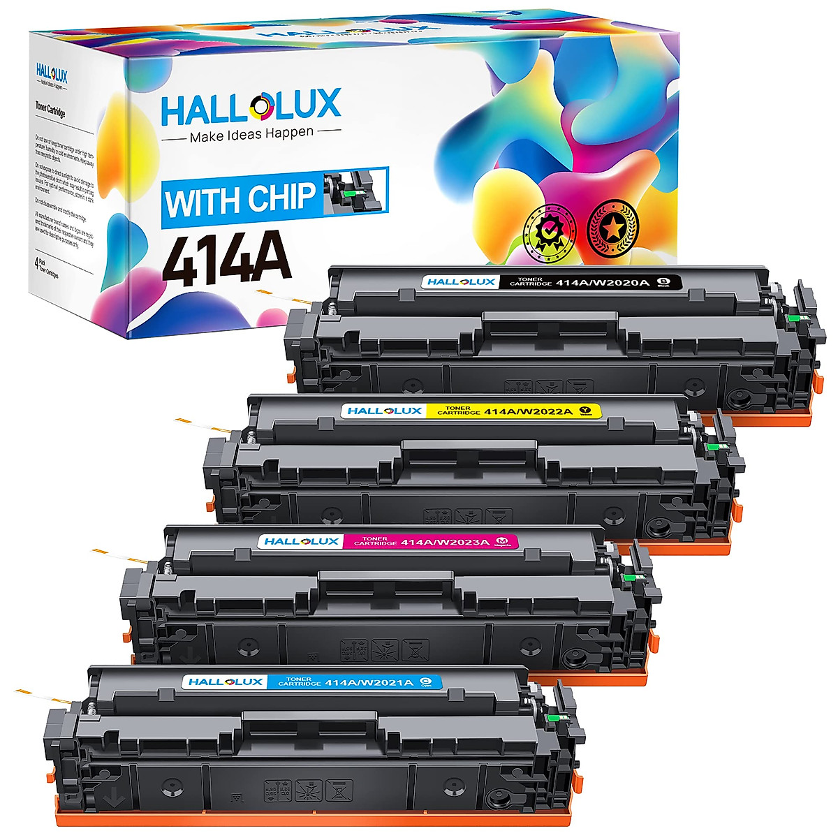 HALLOLUX 414A Toner Cartridges 4 Pack (with Chip) Replacement for HP 414A W2020A 414X W2020X Compatible with Color Pro MFP M479fdw M454dw M454dn M479fdn Printer Toner (Black Cyan Magenta Yellow)