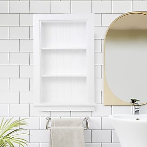 Potter-Island Medicine Cabinet 14 x 24 Recessed, Wall Niche, Bathroom in Wall Cabinet, 3-Tier, Bathroom Wall Cabinet with Cubbies, White