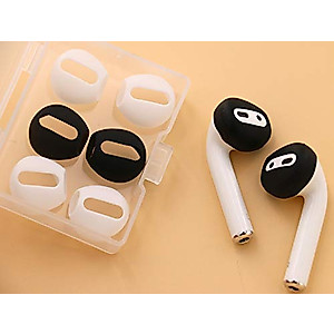 IiEXCEL ( Fit in Case ) 4 Pairs Replacement Super Thin Slim Silicone Earbuds Ear Tips and Covers Skin Accessories for Apple AirPods or EarPods Headphones ( Fit in Charging Case ) ( Black White )