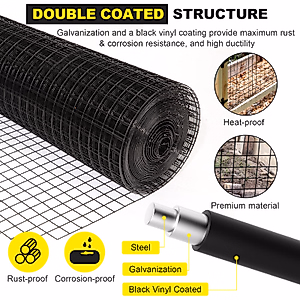24'' x100' 1inch Hardware Cloth16 Gauge Black Vinyl Coated Welded Fence Mesh for Home and Garden Fence and Home Improvement Project (24'' x 100')