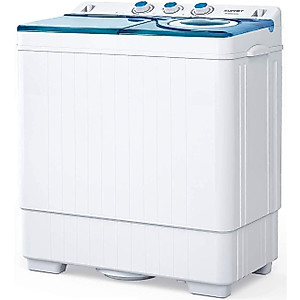 Twin Tub Portable Mini Washing Machine 26lbs Capacity, Compact Washer(18lbs)&Spiner(8lbs)/Built-in Drain Pump/Semi-Automatic (White&Blue)
