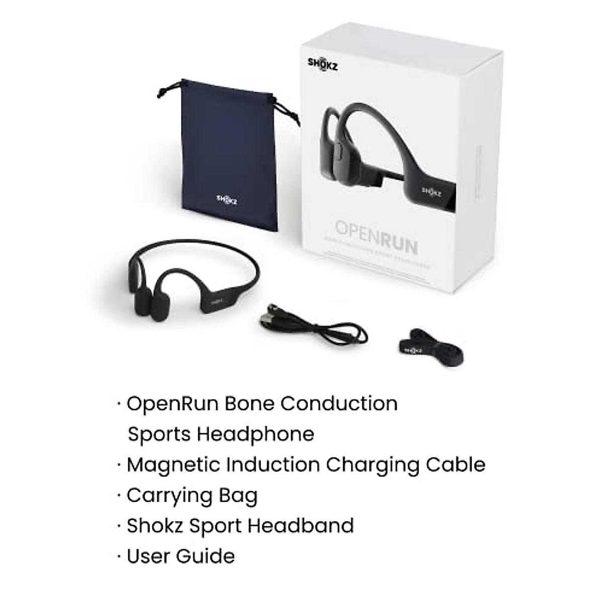 SHOKZ OpenRun (AfterShokz Aeropex) - Open-Ear Bluetooth Bone Conduction Sport Headphones - Sweat Resistant Wireless Earphones for Workouts and Running - Built-in Mic, with Headband