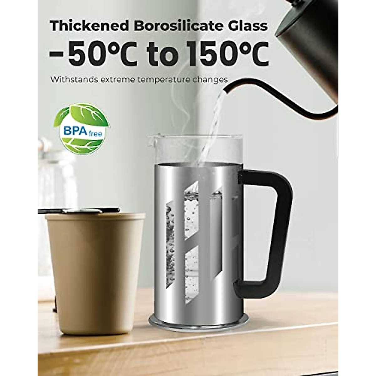 Ahoo French Press Coffee Maker,Large 34 Oz Manual Coffee & Tea Press,Stainless Steel Housing,304 Stainless Steel Filtration System,Cold Brew Heat Resistant Borosilicate Glass for Camping Travel