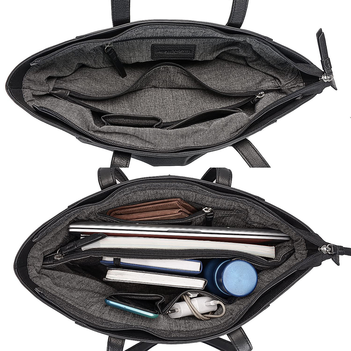 MARC PETER Lisa Black Real Leather Tote Bag for Women | Top Handle Satchel | Women Fashion Shoulder Bag