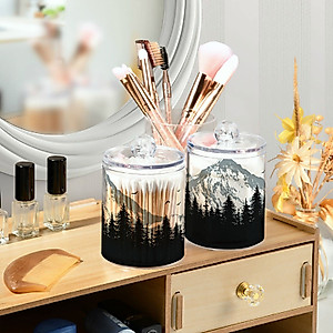 KEEPREAL Nature Mountains and Forest Qtip Holder Dispenser with Lids, 2PCS Plastic Food Storage Canisters, Apothecary Jar Containers for Vanity Organizer Storage