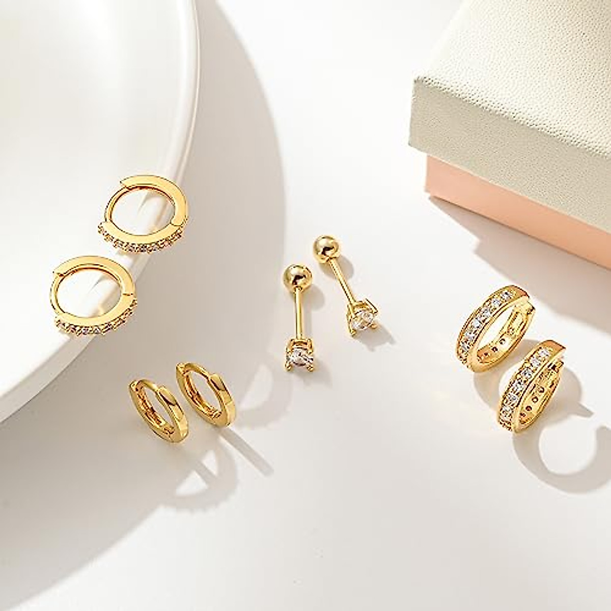 GGold Earrings for Women Trendy 14k Gold Plated Stud Earrings Earring Sets for Multiple Piercing Simple Flat Back Earrings Ear Cuff Cartilage Earrings for Women Gift for Her