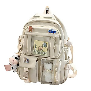 ncduansan Kawaii Backpack with Kawaii Pin and Accessories Backpack Cute Aesthetic Backpack Cute Kawaii Backpack for School(white)