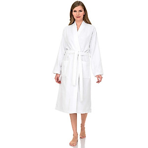 TowelSelections Womens Robe, Cotton Terry Cloth Robes for Women, Soft Kimono Bathrobe for Women Medium/Large White