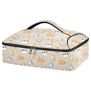 Kcldeci Insulated Thermal Food Carrier Insulated Casserole Carrier for Hot or Cold Food,Cute Cat Light Brown Insulated Tote Bag for Potluck Cookouts Parties Picnic,Lasagna Lugger
