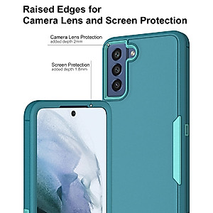 Dahkoiz for Samsung Galaxy S21 FE 5G Case, and Glass Screen Protector, Dust Proof Port Cover, Full Body Protection Durable Rubber Cover Phone Case, Teal