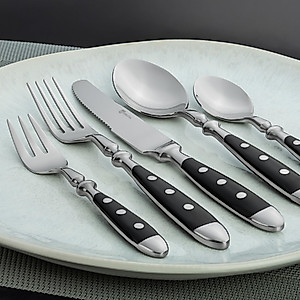 GRÄWE cutlery set for 6 persons made of stainless steel, Heavy, Rustic, Table cutlery set 30 pieces, Forged cutlery with black handles - Nuremberg series