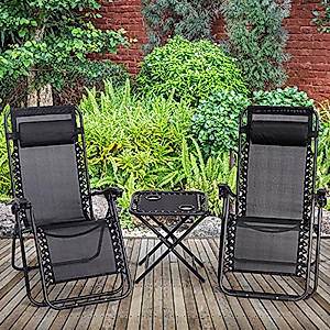 Giantex 3 PCS Zero Gravity Chair Patio Chaise Lounge Chairs Outdoor Yard Pool Recliner Folding Lounge Table Chair Set (Black)
