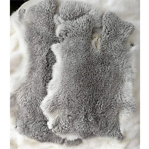2Pack Real Natural Rabbit Fur Craft Grade Rabbit Pelts Sewing Quality Leather Rug Blanket (Cyan Gray)