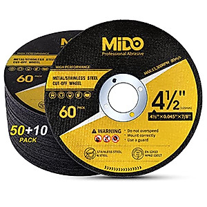 MIDO Professional Abrasive Cut Off Wheels 60 PCS Angle Grinder Cutting Disc 4-1/2" x .045" x 7/8" Ultra Thin Cut Off Wheel for Metal