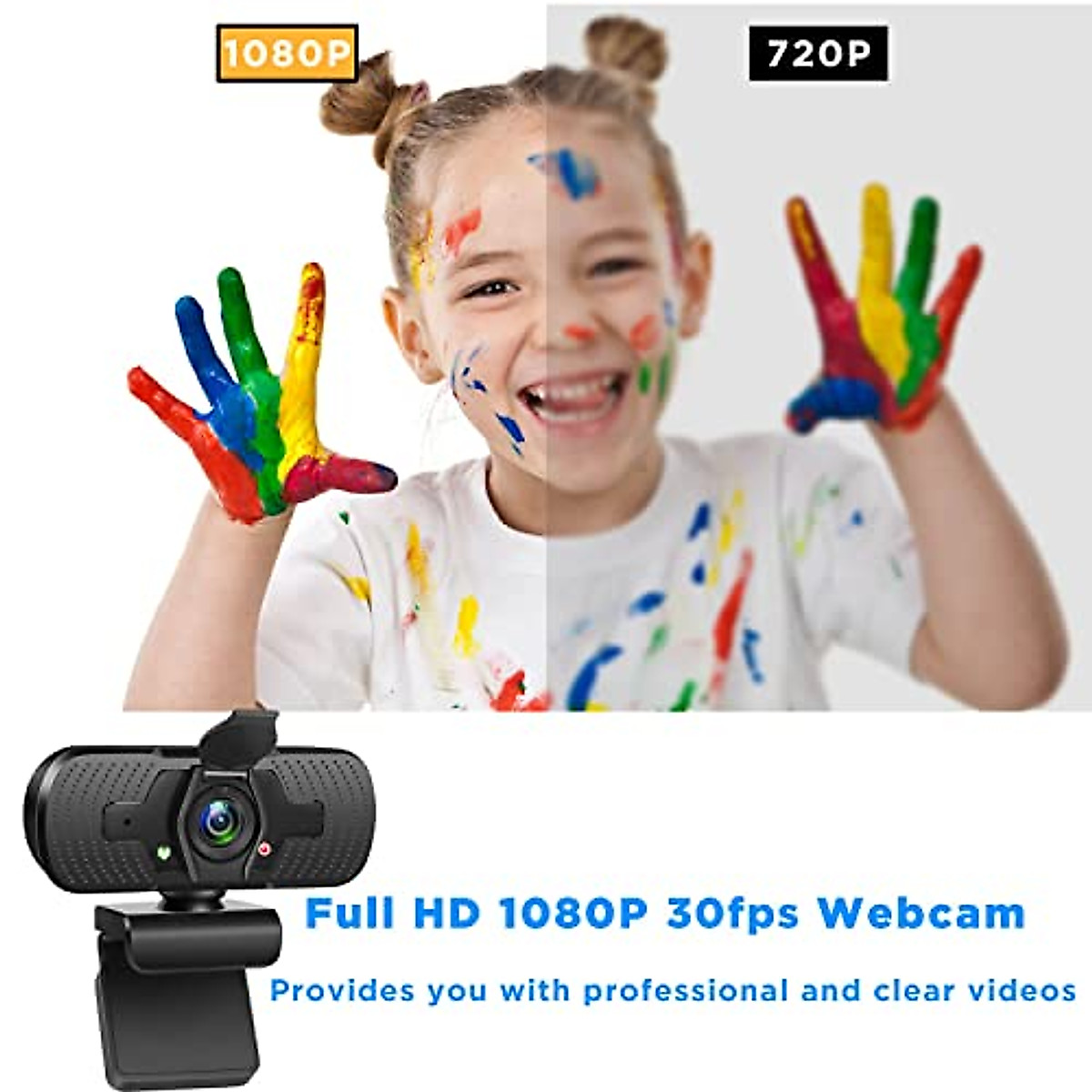 Maylibet Webcam with Microphone/Privacy Cover, External 1080P Wide Angle Streaming HD Web Camera for Desktop Computer Laptop PC Monitor