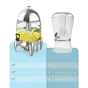 Beverage Dispenser 3 Gallon Hot And Cold Plastic Drink Dispenser with Spigot Lemonade Tea Water Coffee Chafer Urn With Ice Core, for Parties Buffet Catering Hot & Cold Drinks (PC Transparent)
