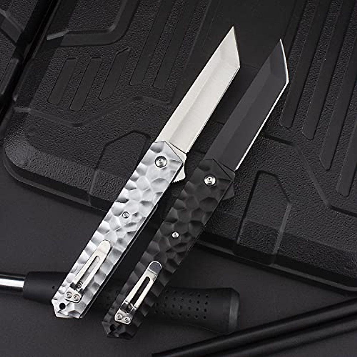 URiver Pocket Knife,Pocket Survival Knife,Pocket Knife for Camping Hiking,Aluminum Handle,Glass Breaker, With Pocket clip,Material
