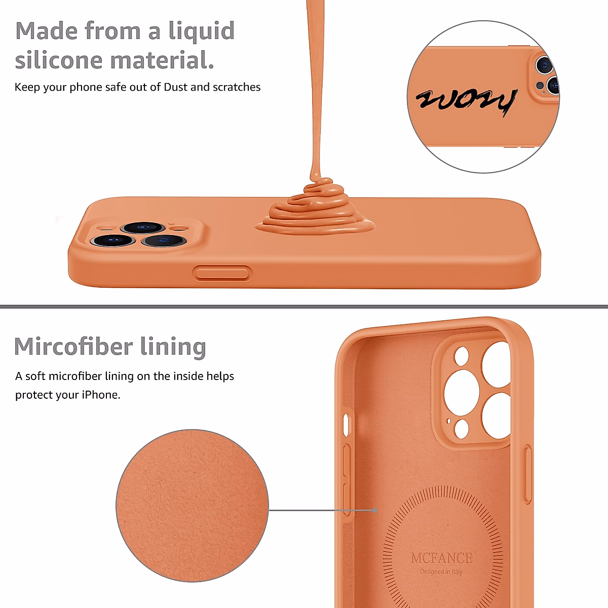 MCFANCE Silicone Magnetic for iPhone 13 Pro Max Case, Compatible with MagSafe, Full Camera Protection Soft Anti-Scratch Microfiber Lining for iPhone 13 Pro Max 6.7 inch 2021, Light Orange