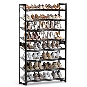 SONGMICS Shoe Rack, 8-Tier Shoe Organizer, Metal Shoe Storage for Garage, Entryway, Set of 2 4-Tier Stackable Shoe Shelf, with Adjustable Flat or Angled Shelves, Holds 32-40 Pairs, Black