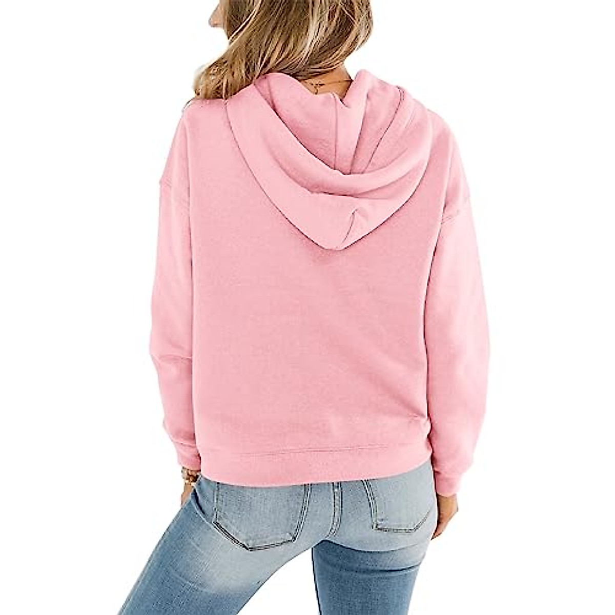 Minetom Women's Full Zip Up Hoodies Long Sleeve Color Block/Solid Hooded Sweatshirts Jackets with Pocket A Pink