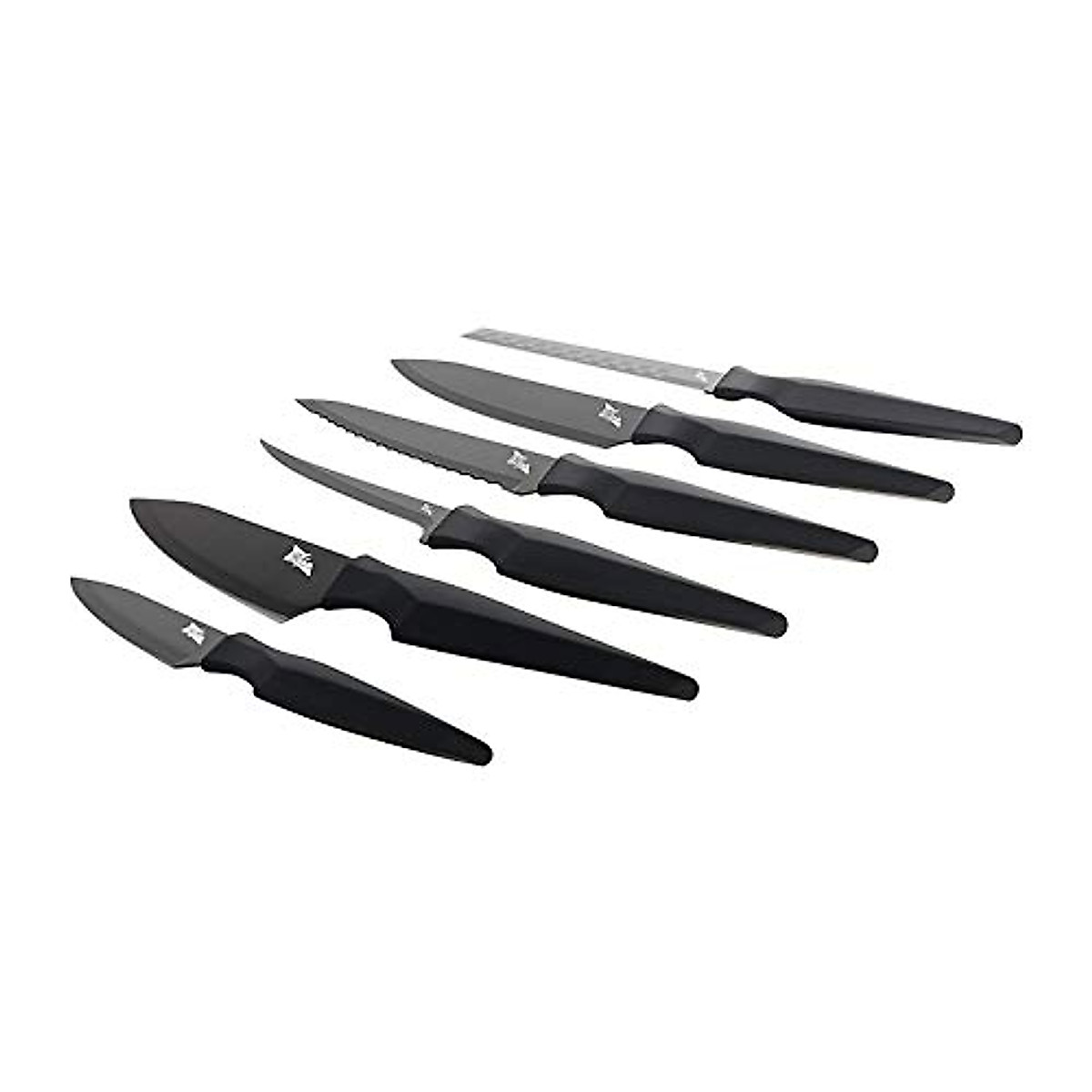 Edge of Belgravia Precision Extended Kitchen Knives 6 Piece Set Non-Stick Stainless Steel Blades (Black)…