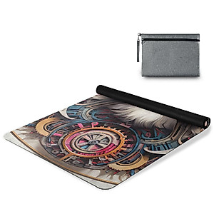 GOODOLD Techno Cat Yoga Mat, 71 x 26 Inch Non-slip Yoga Mats Folding Travel Exercise Mat Indoor Outdoor Gym Pilates with Storage Bag for Women Men