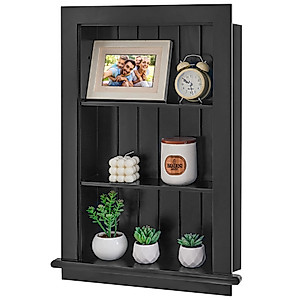 Recessed Medicine Cabinet, Wall Niche, In Shelves, Shelf Insert, 14"W x 24"H ID, 17"W x 27"H OD, 3 Tier, Black, Wood, Shallow Drywall Cabinets, Between Studs Shelving, Open Bathroom Cubby | Houseables