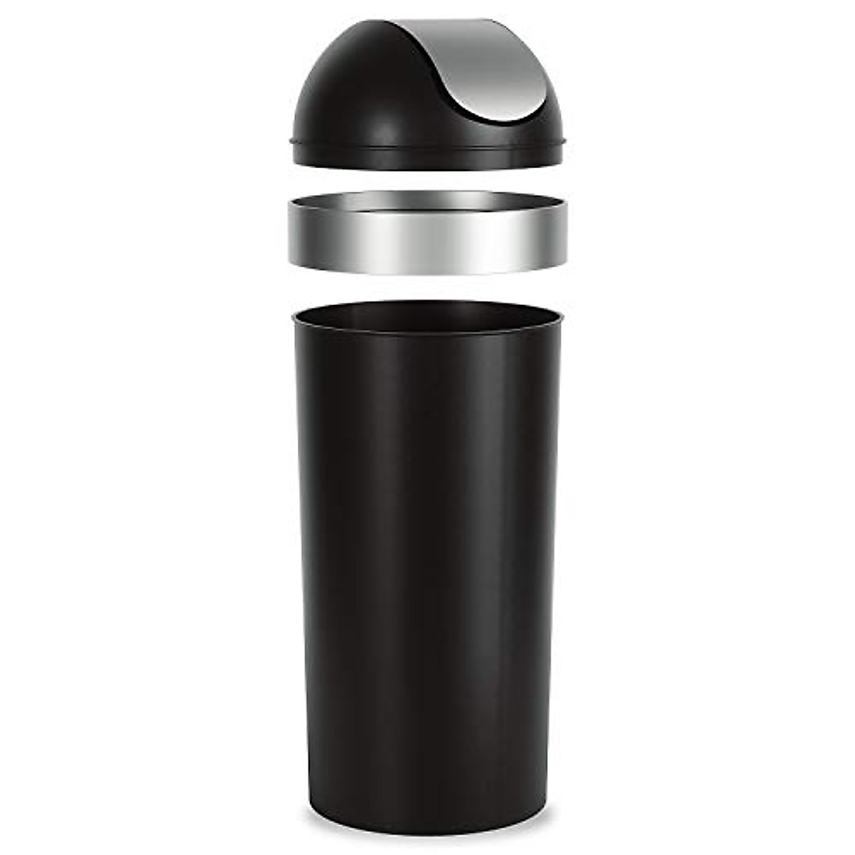 Umbra Venti Kitchen Trash Can with Swing Top Lid, Large 16-Gallon (62 L) Capacity, Black/Nickel