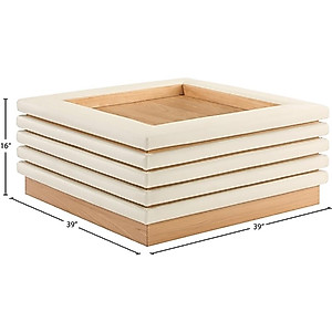 Meridian Furniture 210Cream-CT Rory Collection Modern | Contemporary Upholstered Coffee Table, Soft Cream Vegan Leather, Natural Finish Oak Veneer, Deep Channel Tufting, 39" W x 39" D x 16" H, Cream