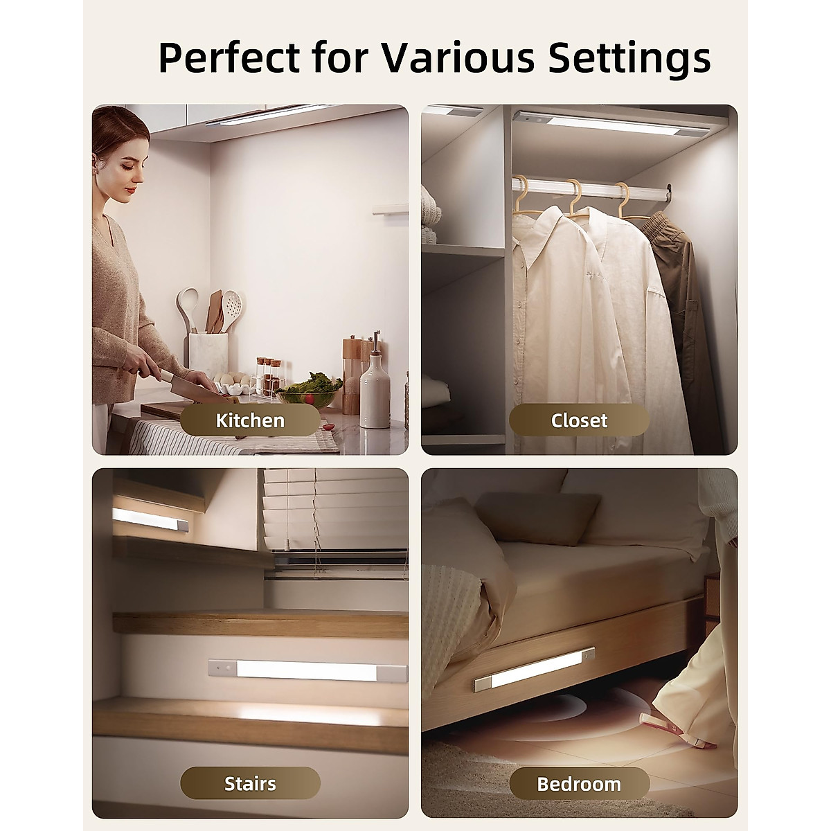 EZVALO LED Closet Light, 48LED Battery Operated Lights Motion Sensor Light Rechargeable Under Cabinet Lighting Night Light for Closet, Cabinet, Kitchen, Wardrobe, Cupboard