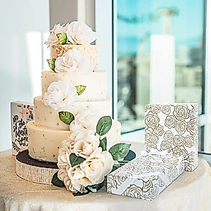 Gift Wrapping Paper, Golden Rose Pattern in White Art Paper with 1 Roll Gold Ribbon, for Weddings, Mother's Day, Birthdays, Baby Showers, Bridal Showers, Valentine's Day or Any Occasion(6 Sheets)