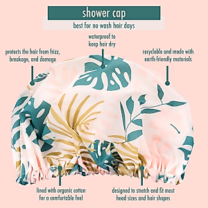 EcoTools Shower Cap, Organic Cotton Lining, Perfect For No-Wash Days, Fits All Head Sizes & All Hair Textures, Reusable & Waterproof, Protects Scalp, Eco-Friendly, Cruelty-Free, & Vegan, 1 Count