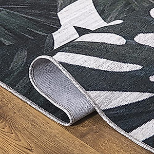 Abani 4' x 6' Rectangular Area Rugs - Machine Washable, Cream Green Leaf Contemporary Style Large Rugs, Polypropylene, Stain Resistant and Non-Shedding