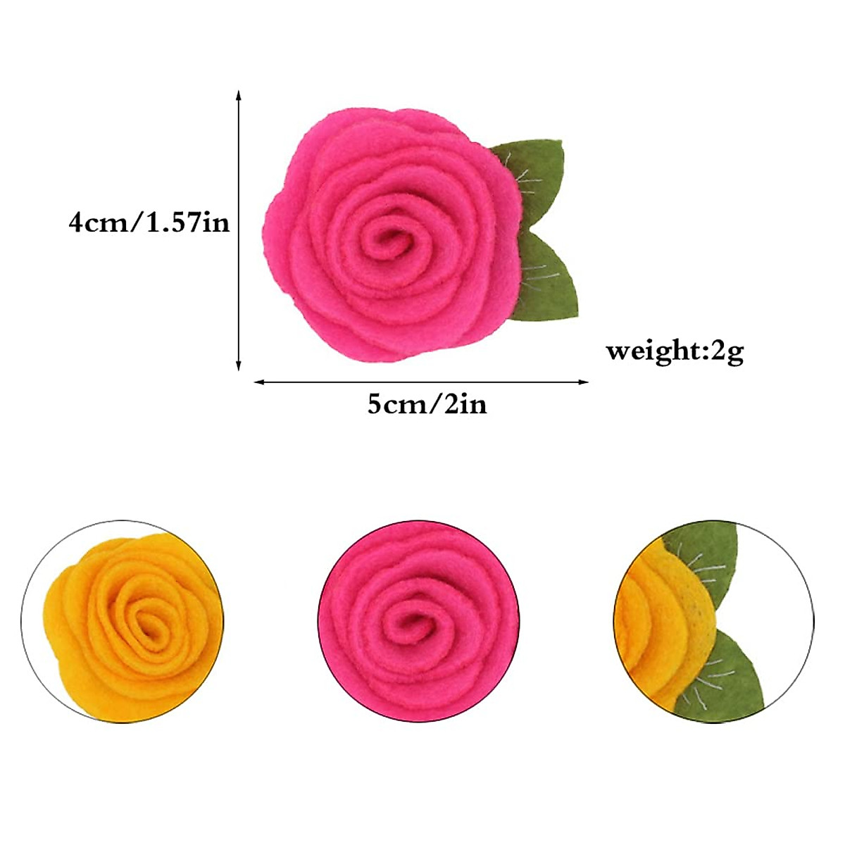 JKJF 20 Pcs Felt Rosette with Leaf Felt Rose Flowers Fabric Flowers for DIY Crafts Hair Accessories Wedding Decor - 20 Colors