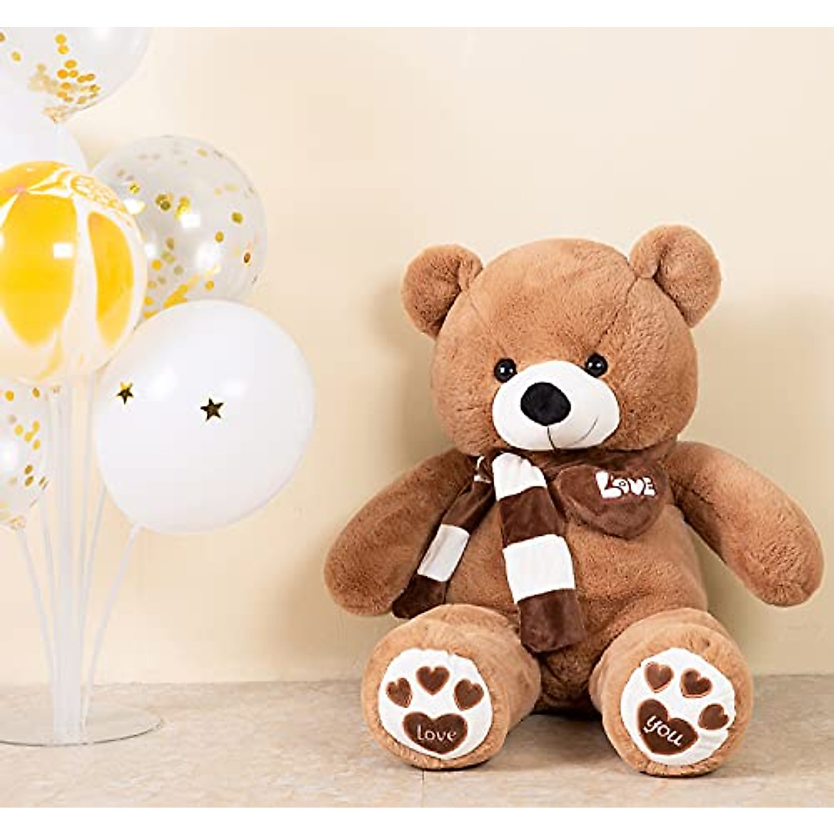 YunNasi Big Teddy Bear Stuffed Animal Plush Teddy Bear with Scarf for Children Girls Girlfriends (31 Inches, Dark Brown)