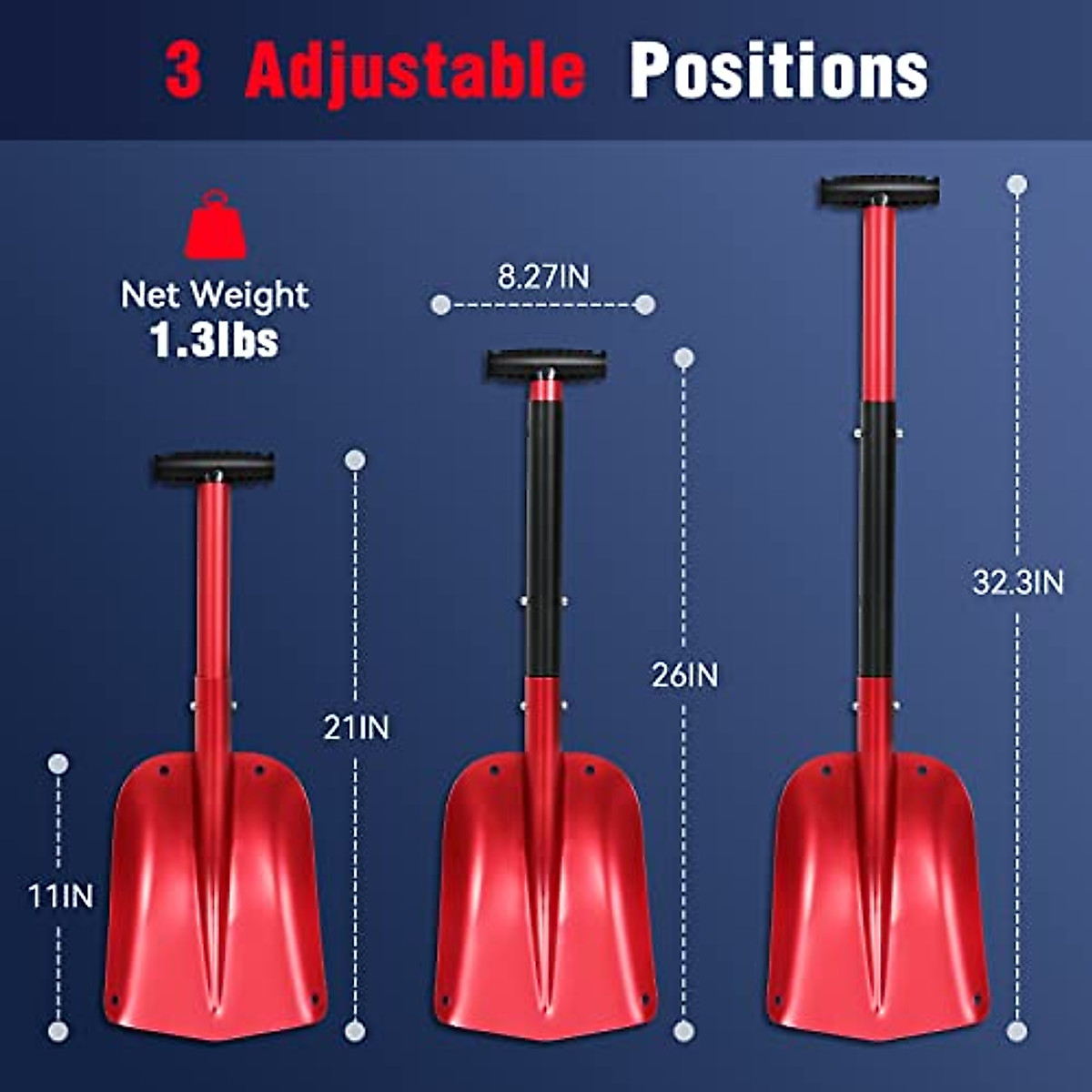 KioGro 32-inch Snow Shovel - 3 Piece Aluminum Folding Shovels Snow Removal for Car Driveway with Ice Scraper and Portable Bag (Snow Shovel-Portable Design)