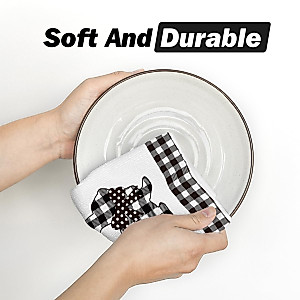 Artoid Mode Buffalo Plaid Rabbit Bunny Carrots Happy Easter Kitchen Dish Towels,18x26 Inch Seasonal Spring Decoration Hand Towels Set of 2