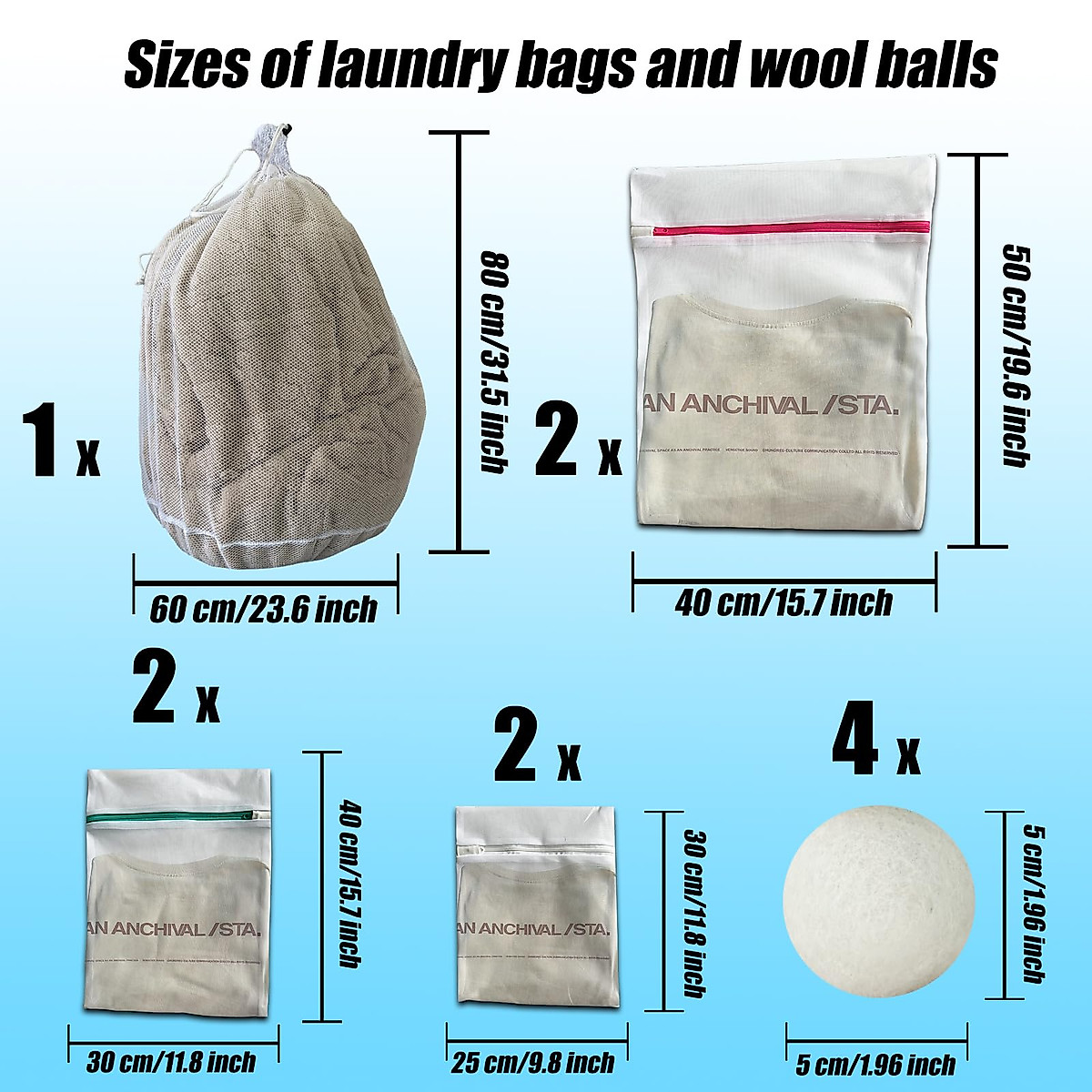 Mesh Laundry Bags Set, 11 Pcs Includes Drawstring Closure Jumbo Large Laundry Bag/Mesh Laundry Bags in Different Sizes and Wool Dryer Balls, Laundry Kit for Washing Machines