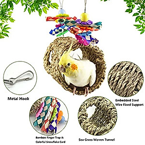 Vehomy Seagrass Bird House Bird Parrot Sea Grass Tent Parrot Tunnel with Holes Natural Hanging Hammock Swing Nest Bird Snuggle Hut Toy for Bird Parrot Hamster
